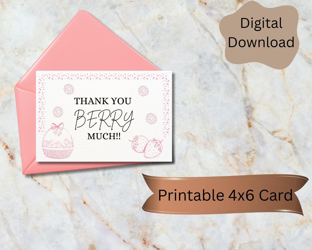 Strawberry Thank You Card, Berry First Birthday, Editable Canva ...