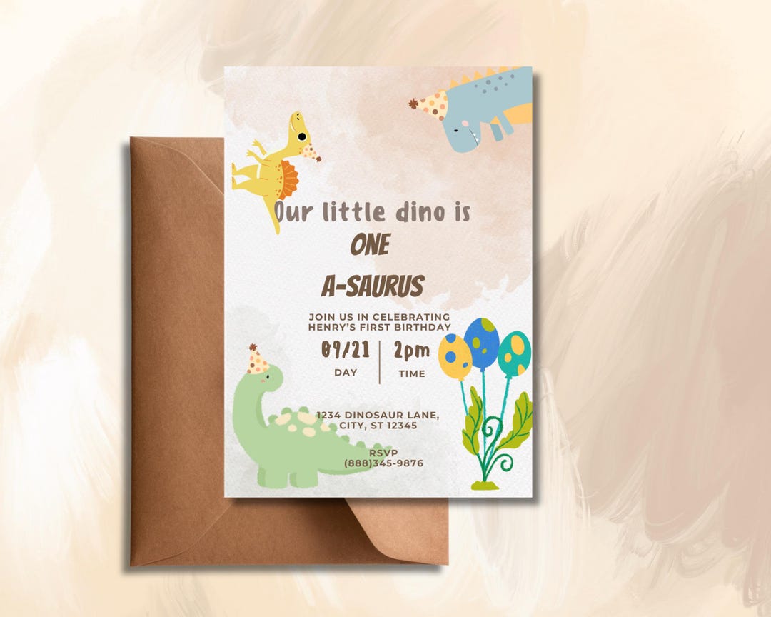 ONE A-SAURUS Birthday Invitation, Dinosaur First Birthday, Editable ...