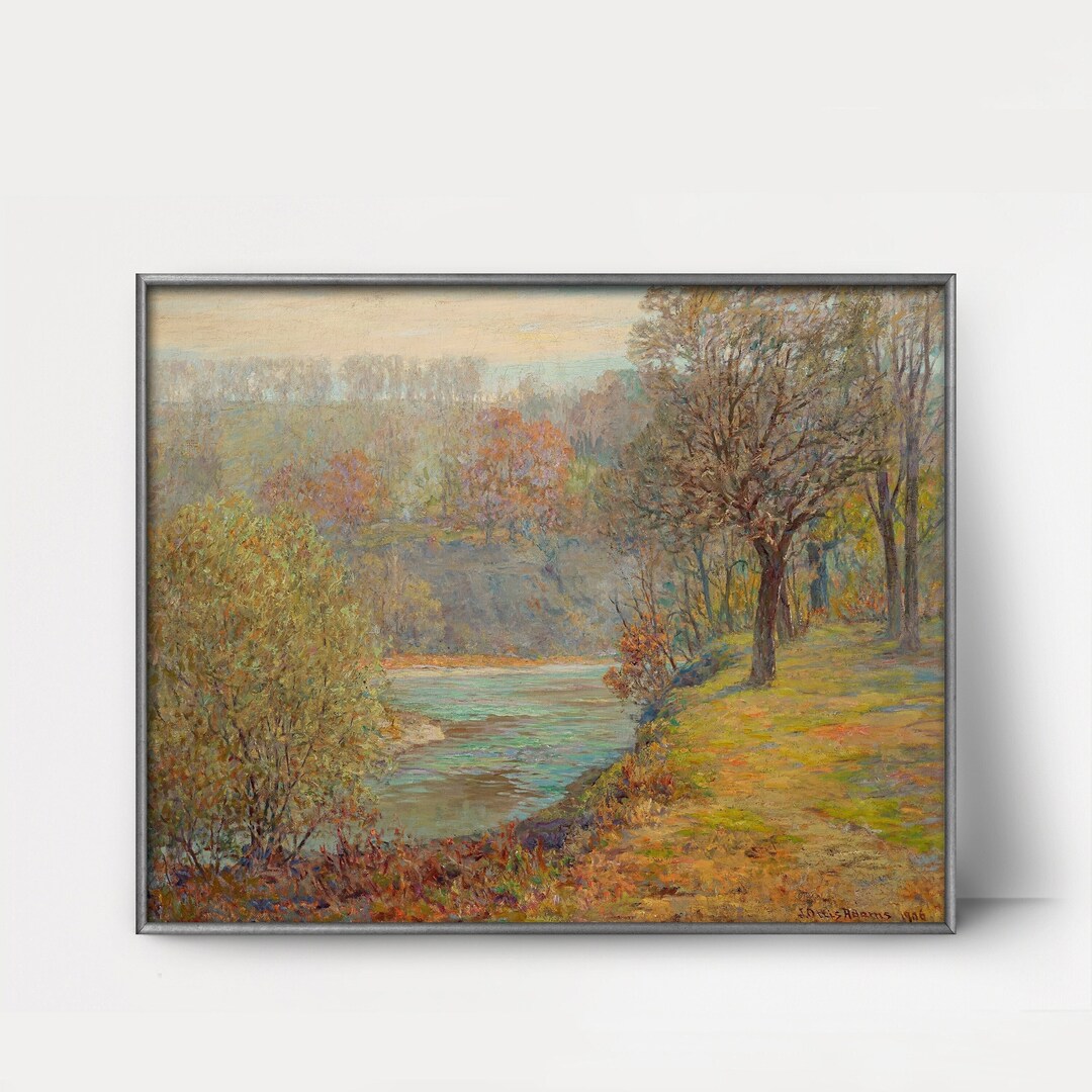 Late Autumn 1900s Fall Landscape Painting Outdoor Scenic River Print ...