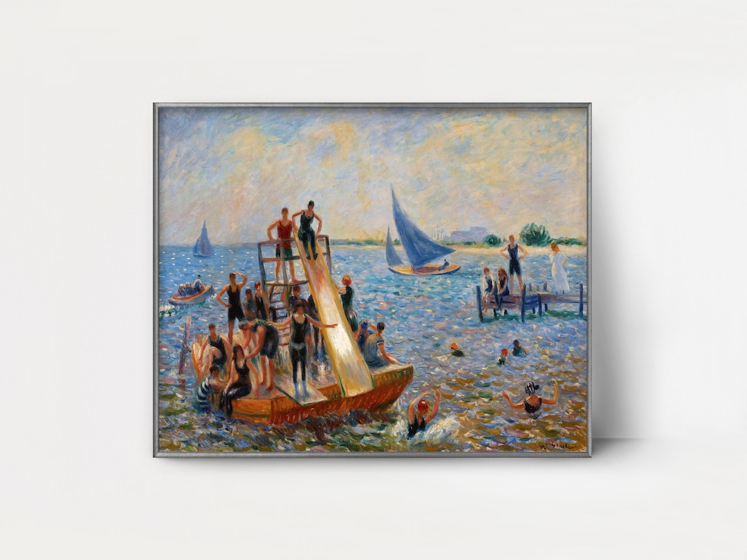 The Raft Swimming Painting - Coastal Decor, Swimmer Ocean Print ...