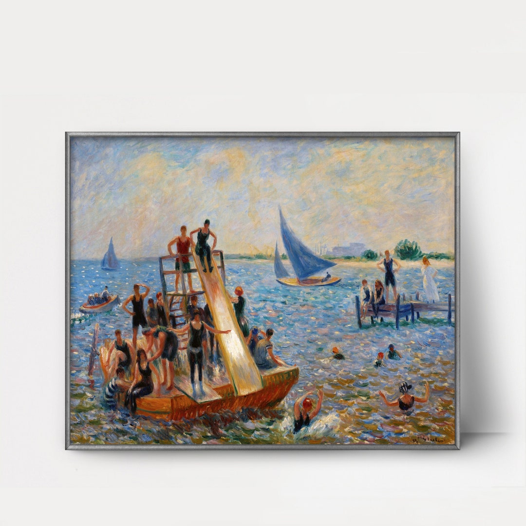 The Raft 1900s Swimming Painting Vintage Coastal (Download Now) - Etsy