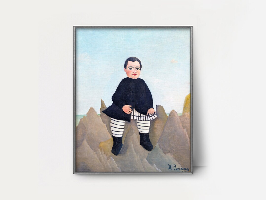 Printable Vintage Boy on the Rocks Art - French Coastal Modern by Henri ...