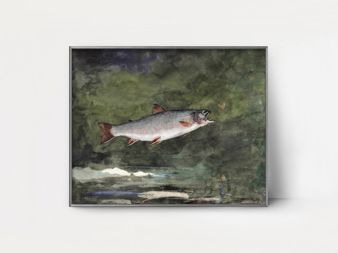 Leaping Trout Winslow Homer Painting Watercolor Fish Print, Lake House ...