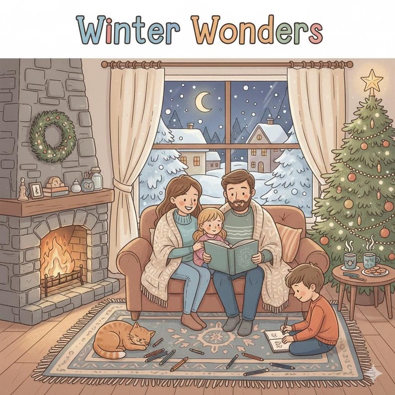 Winter Cozy Coloring Pages for Kids – Printable Winter Activity Book - Etsy