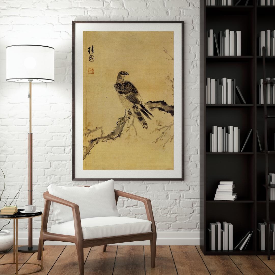 Korean Falcon Art Print, Vintage Ink Wash Painting (digital Download ...