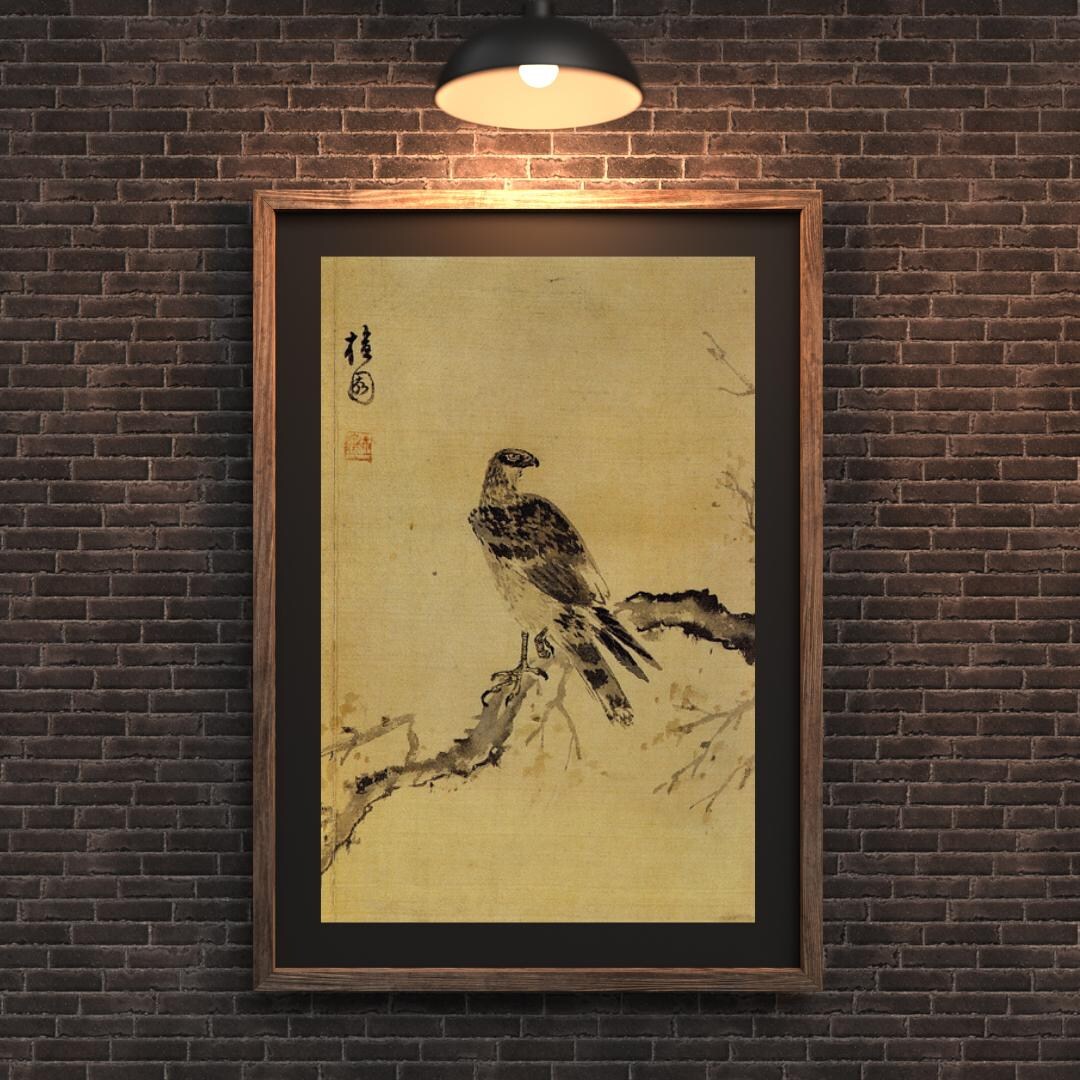 Korean Falcon Art Print, Vintage Ink Wash Painting (digital Download ...