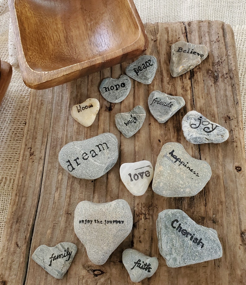 Personalized Beach Stone Hearts With Inspirational Words-unique ...