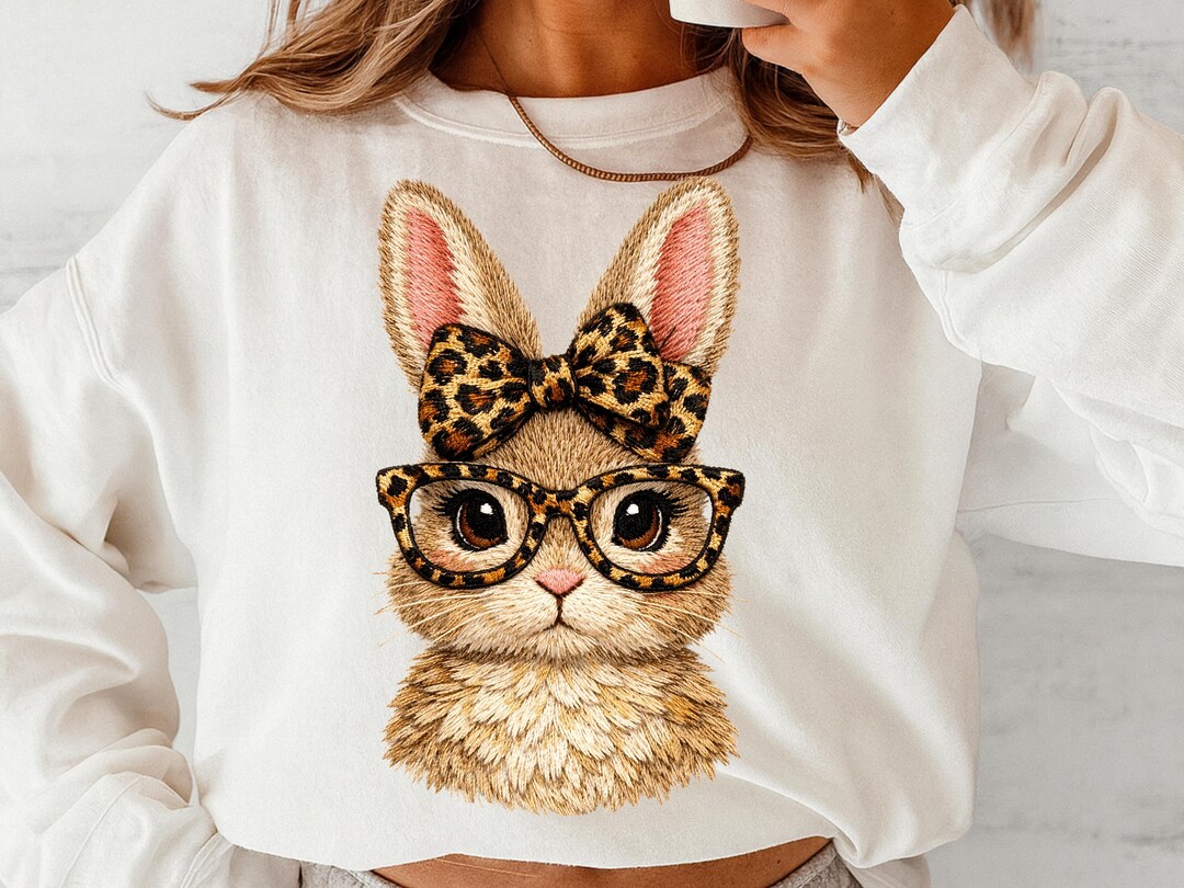 Leopard Easter Bunny PNG, Cute Bunny With Glasses and Bow Sublimation ...