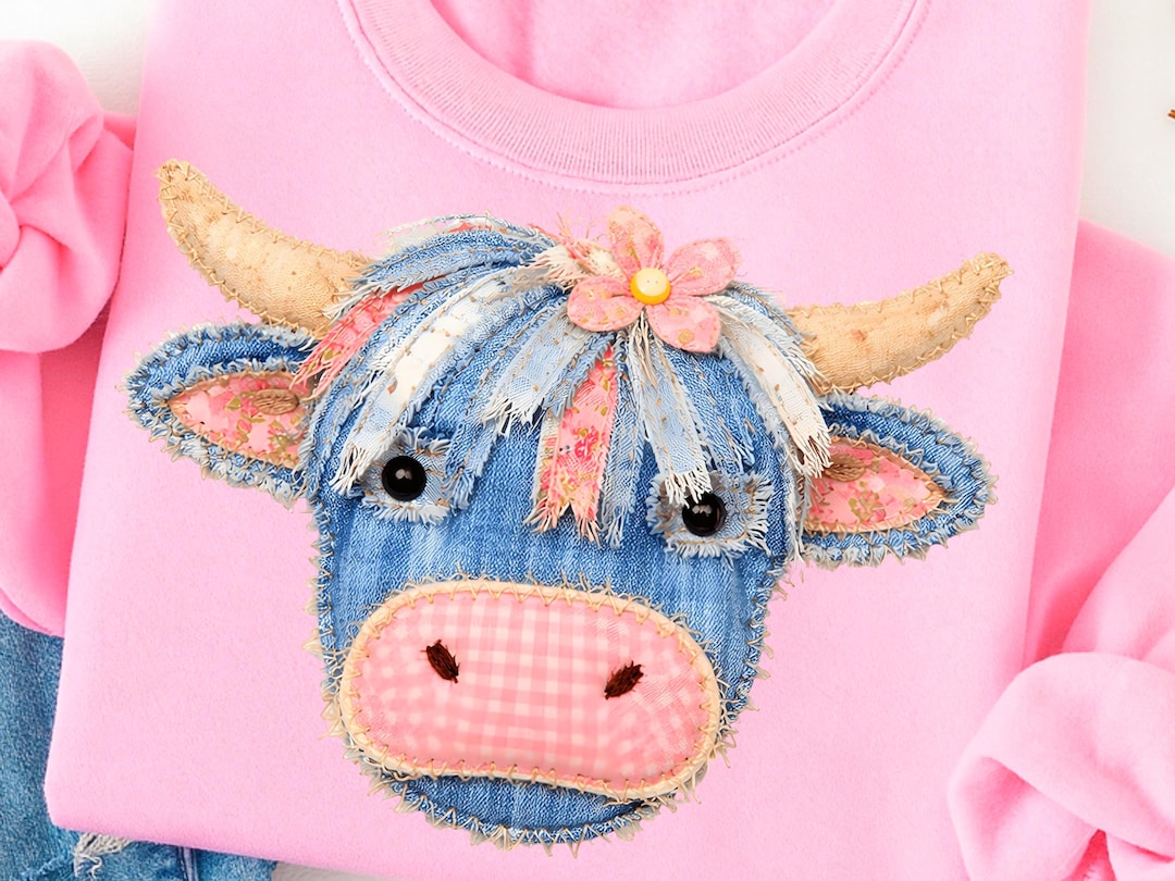 Denim Cow Clipart PNG - Patchwork Shirt Design, Spring Sublimation ...