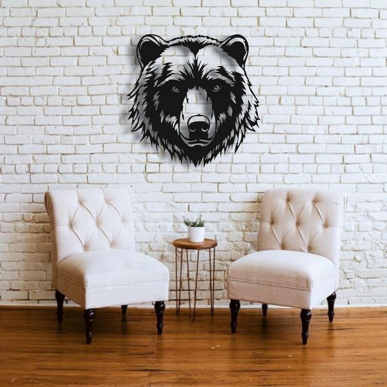 Bear Head Metal Wall Art: Black Steel Wildlife Decor - Etsy