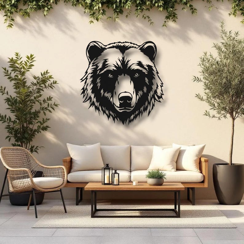 Bear Head Metal Wall Art: Black Steel Wildlife Decor - Etsy