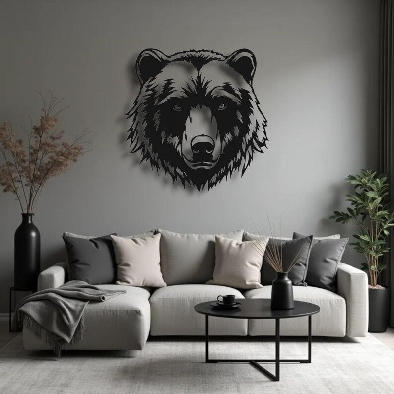 Bear Head Metal Wall Art: Black Steel Wildlife Decor - Etsy