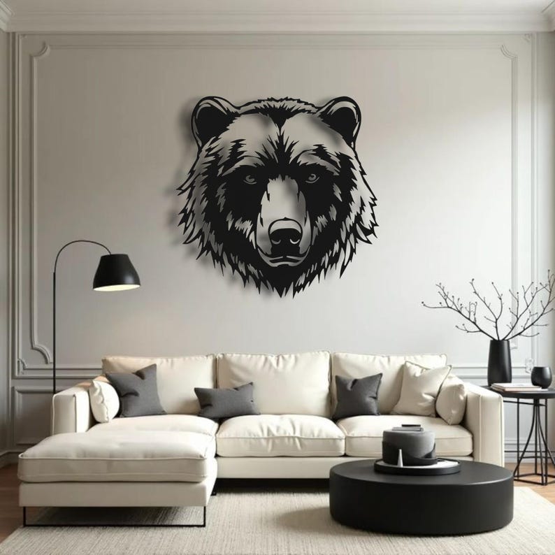 Bear Head Metal Wall Art: Black Steel Wildlife Decor - Etsy