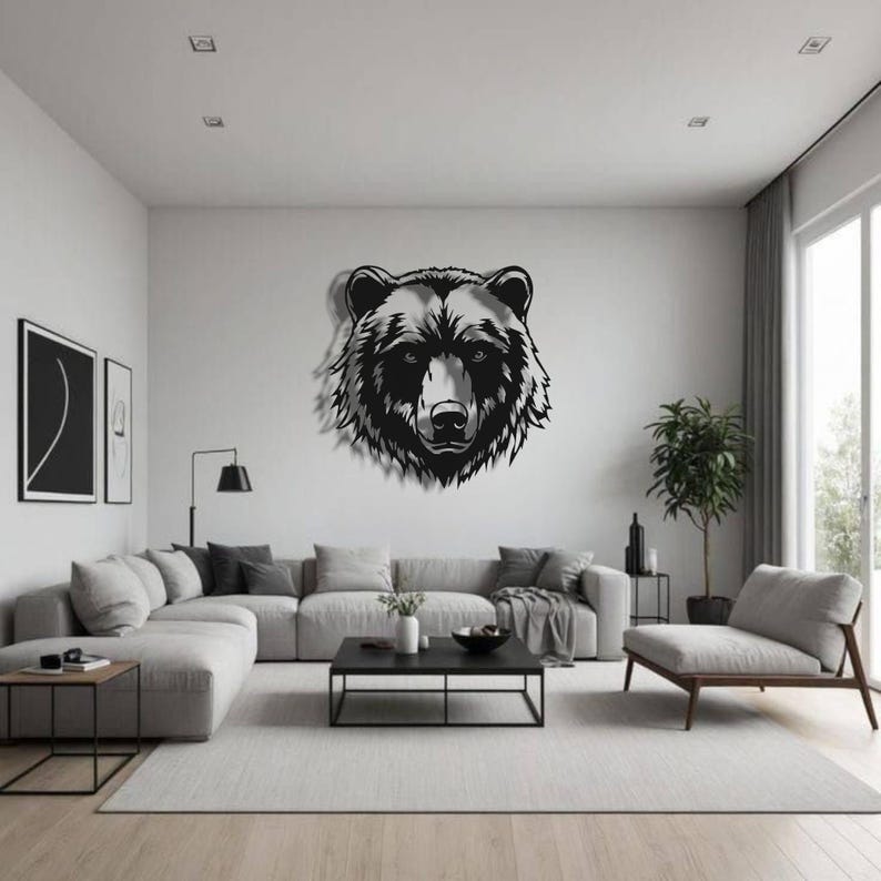 Bear Head Metal Wall Art: Black Steel Wildlife Decor - Etsy