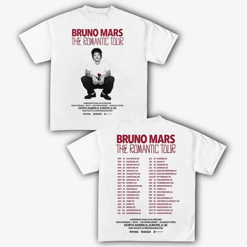 Bruno Mars the Romantic 2026 Tour Tee, Bruno Mars Unisex T-shirt ...