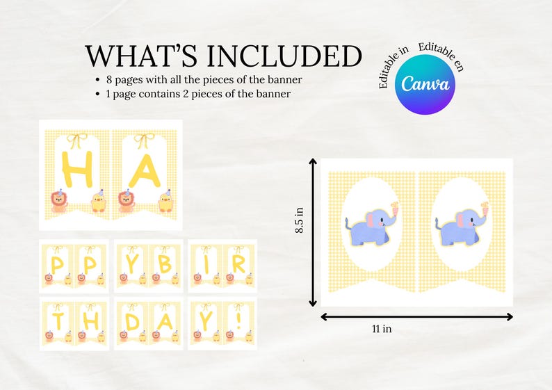 Happy Birthday Yellow Banner Canva Template. Editable. Printable ...