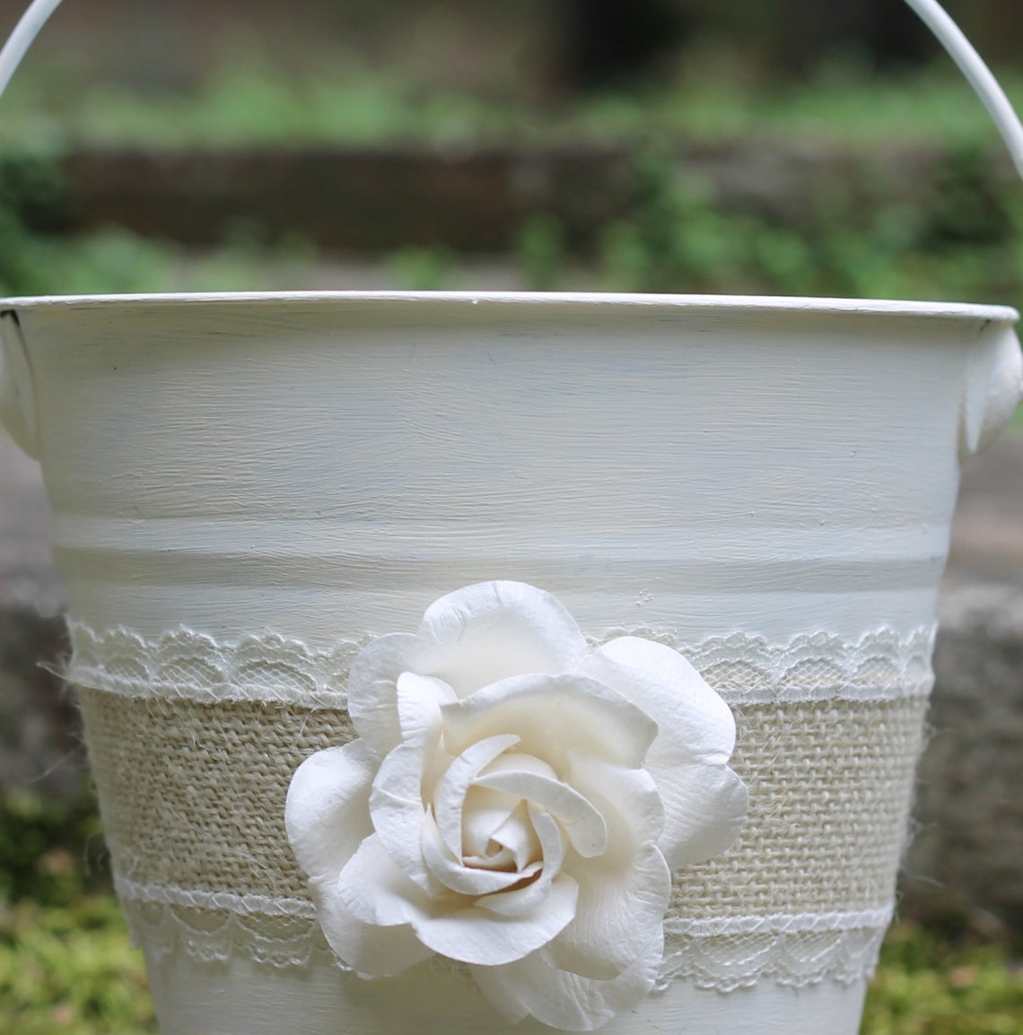 Flower Girl Basket Pail Burlap and Lace Rustic Shabby Chic - Etsy