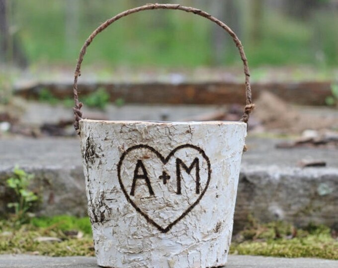Birch Flower Girl Basket Personalized Tree Bark Handle Rustic - Etsy
