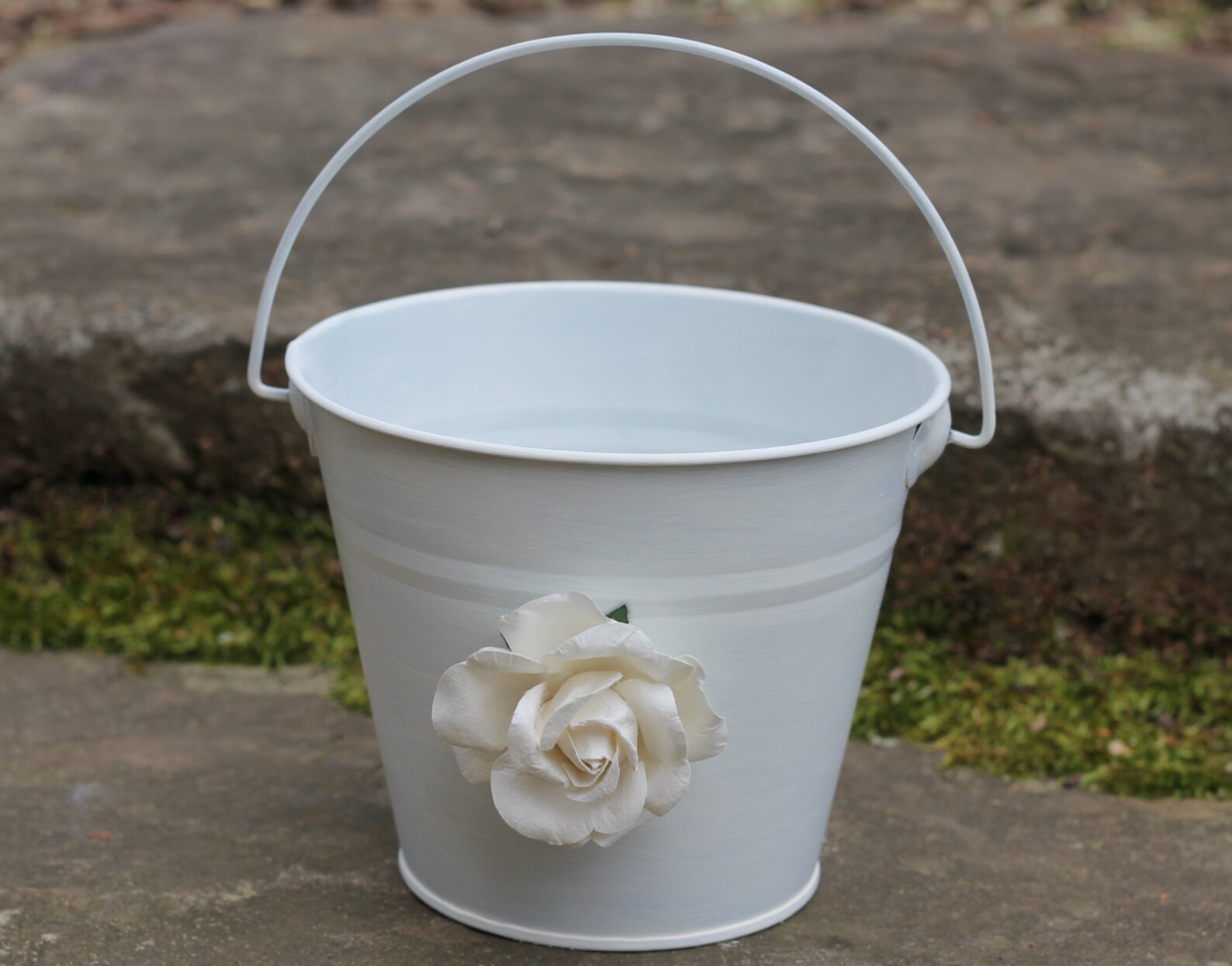 Flower Girl Basket Shabby Chic Pail Paper Rose Custom Color Pail ...