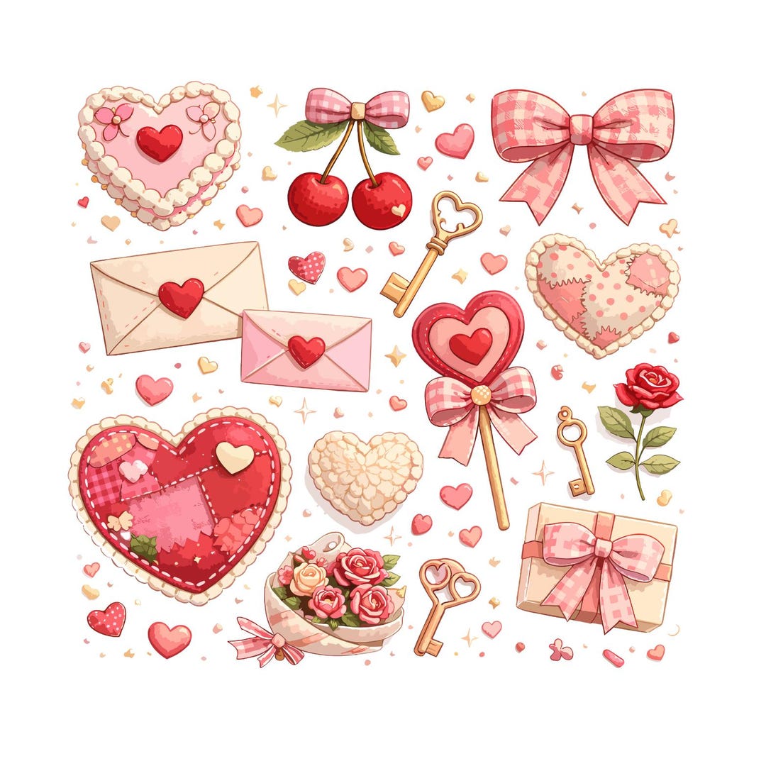 Coquette Valentine Png Bundle, Pink Hearts Bows Png, Cute Valentine ...