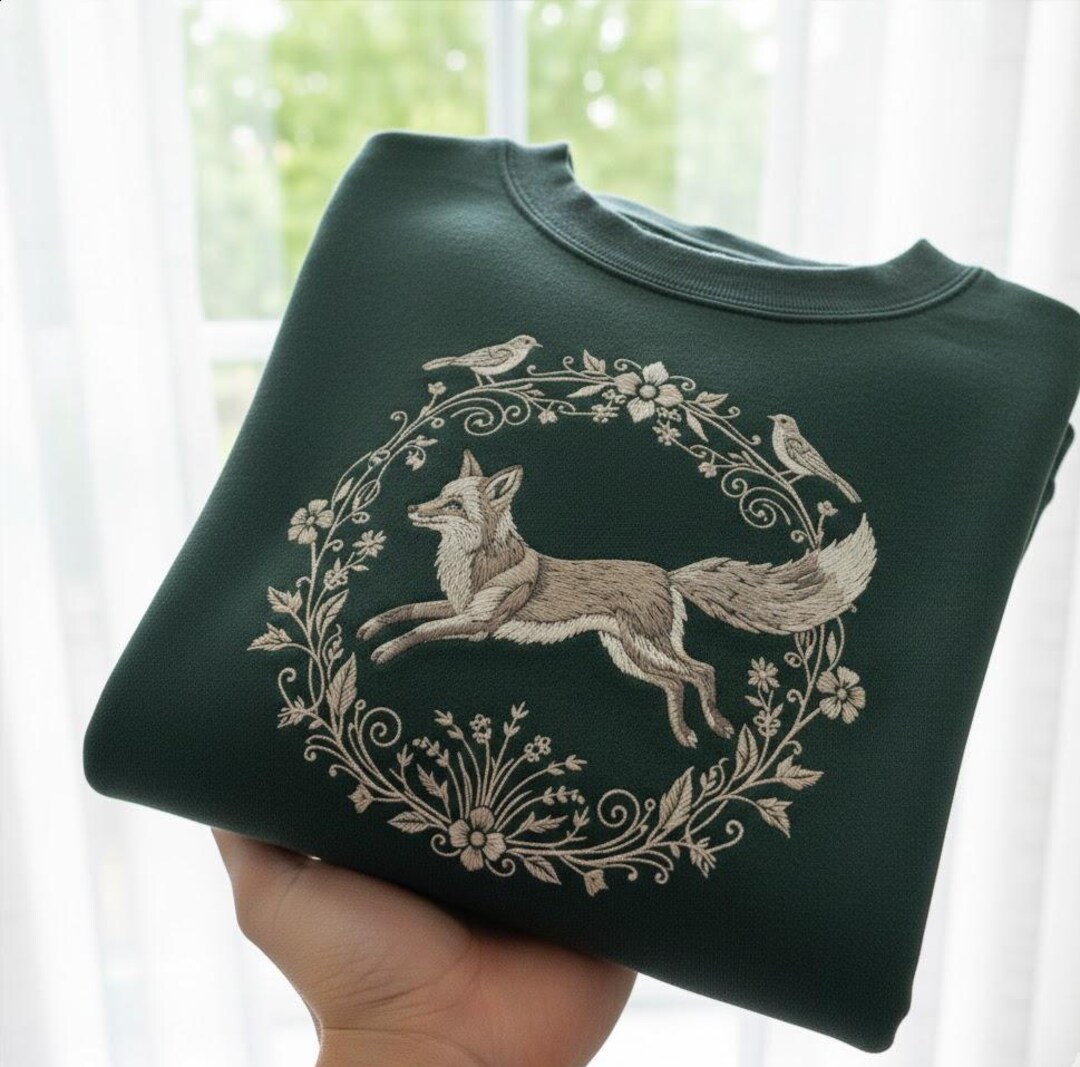 Vintage Floral Fox Embroidery Design, Elegant Running Fox Design ...