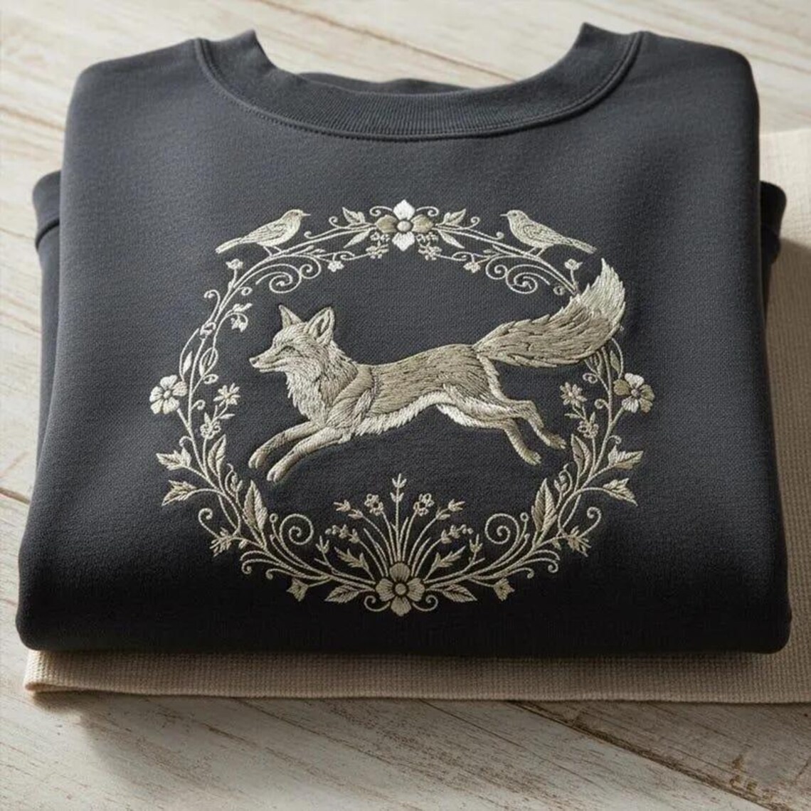 Vintage Floral Fox Embroidery Design, Elegant Running Fox Design ...