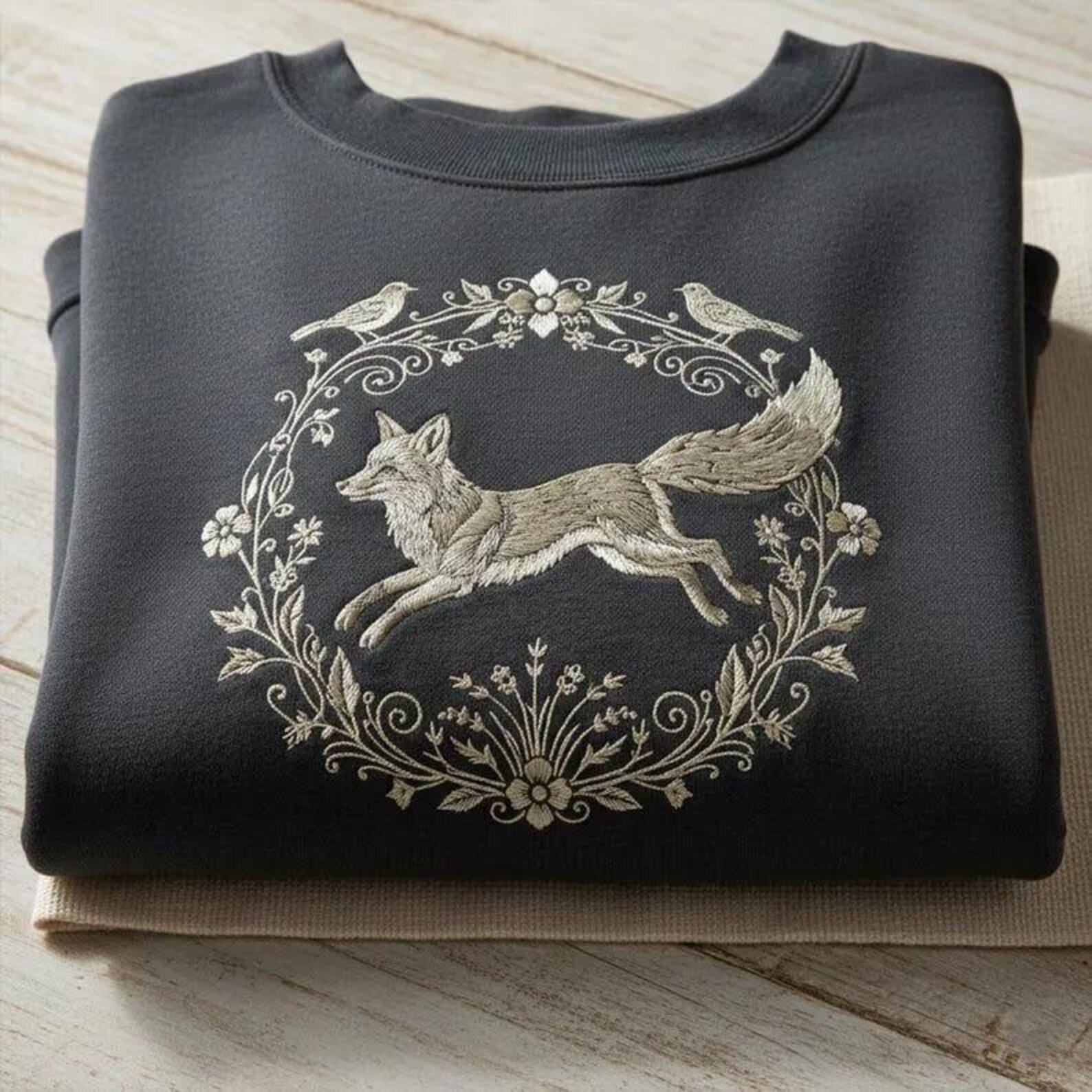 Vintage Floral Fox Embroidery Design, Elegant Running Fox Design ...