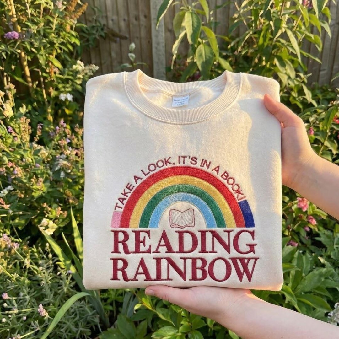 Reading Rainbow Embroidery Design, Retro Teacher Digital File ...