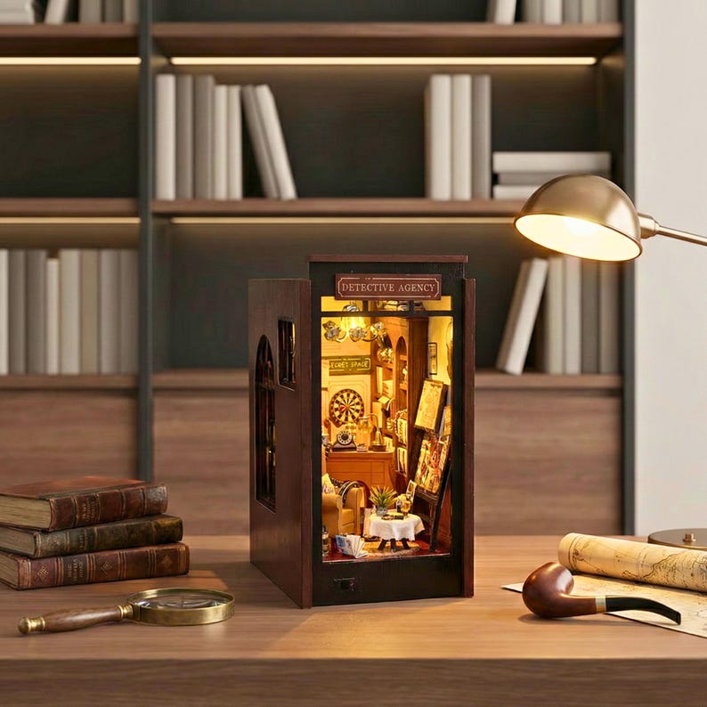 DIY Detective Agency Book Nook Kit 3D Wooden Mystery Puzzle LED ...