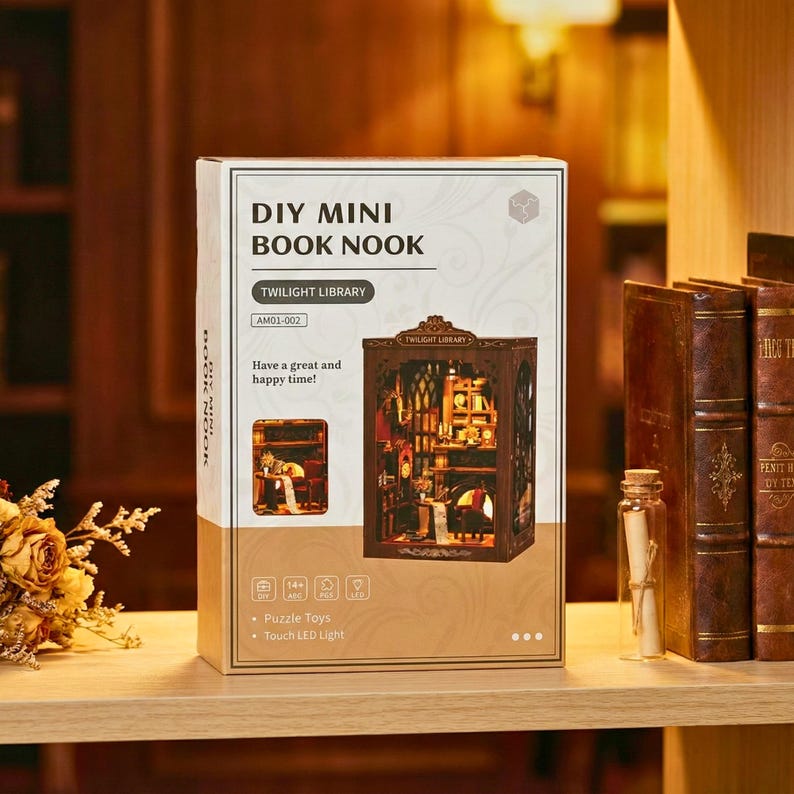 DIY Twilight Library Book Nook Kit 3D Wooden Puzzle LED Miniature ...