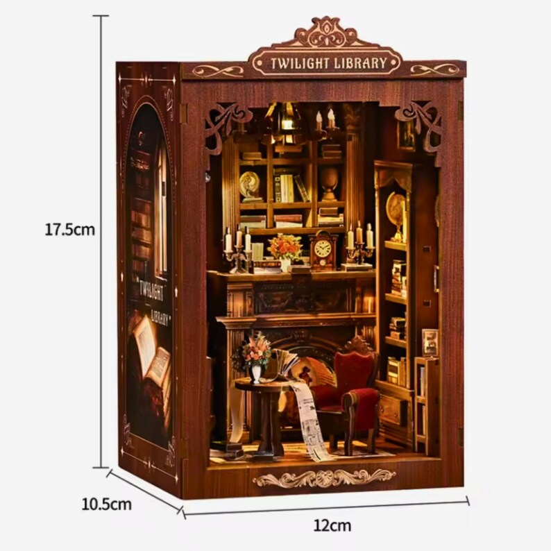 DIY Twilight Library Book Nook Kit 3D Wooden Puzzle LED Miniature ...