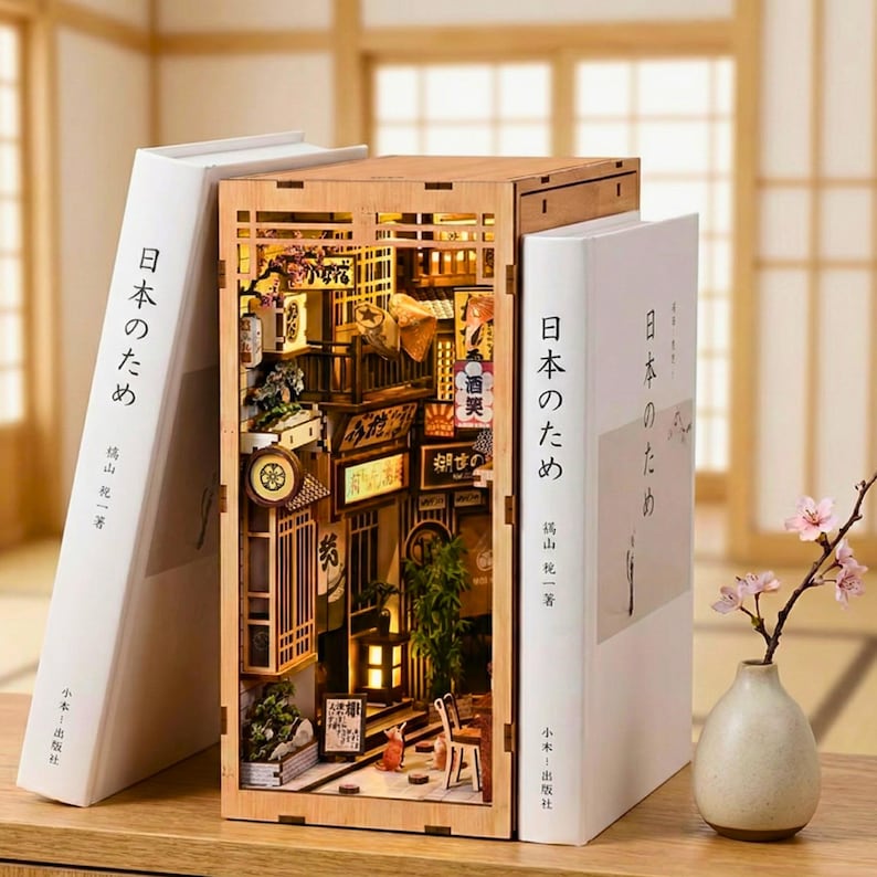 Japanese Cherry Blossom DIY Book Nook Kit Alley Waiting for the Cat LED ...