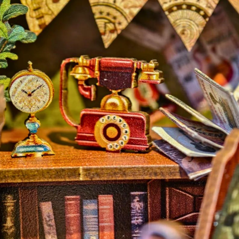 DIY Miniature Retro Book Nook Kit Memories Music Bookshop LED Lights ...