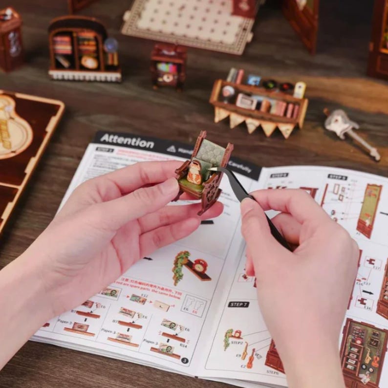 DIY Miniature Retro Book Nook Kit Memories Music Bookshop LED Lights ...