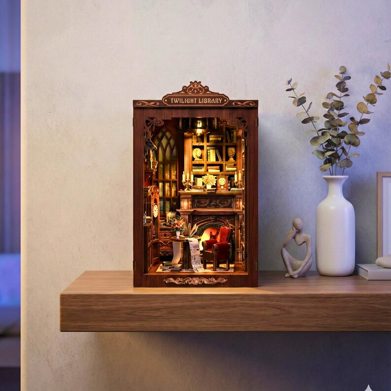 DIY Twilight Library Book Nook Kit 3D Wooden Puzzle LED Miniature ...