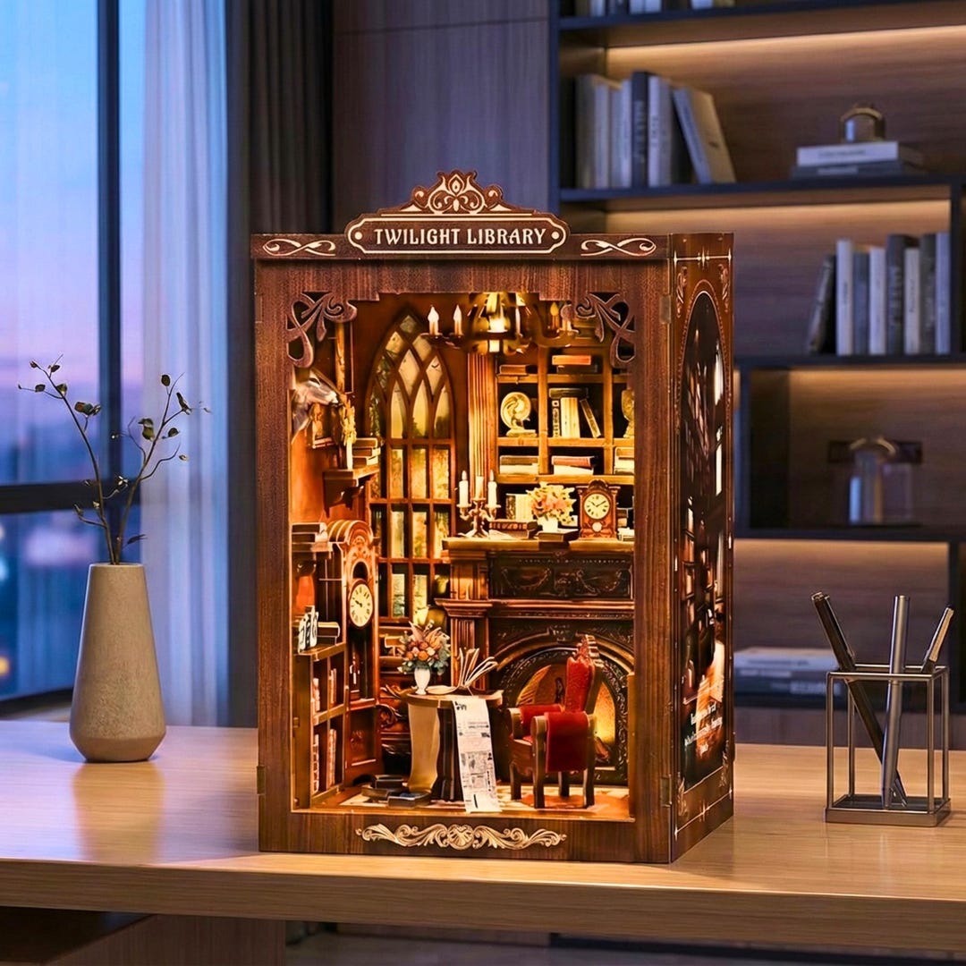 DIY Twilight Library Book Nook Kit 3D Wooden Puzzle LED Miniature ...
