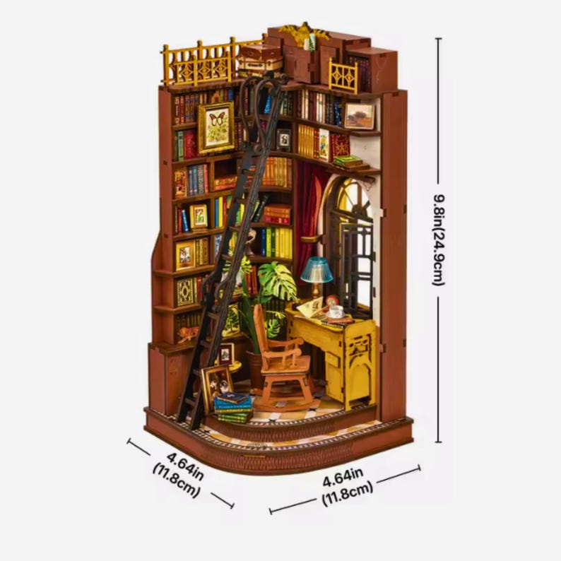 DIY Miniature Book Nook Kit Silent Corner Study LED No Glue Wood Craft ...