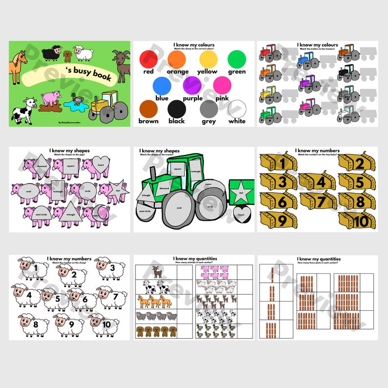 Farm Busy Book Printable for Toddlers | Animal Tractor Quiet Book ...