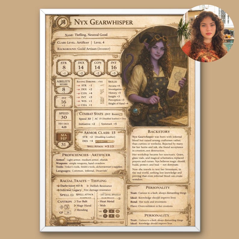 Custom DND Character Sheet | Personalized 5e Portrait (PDF, PNG) - Etsy ...