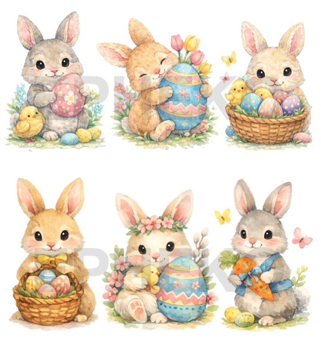 Easter Bunny Clipart – Set of 12 Illustrations - Etsy