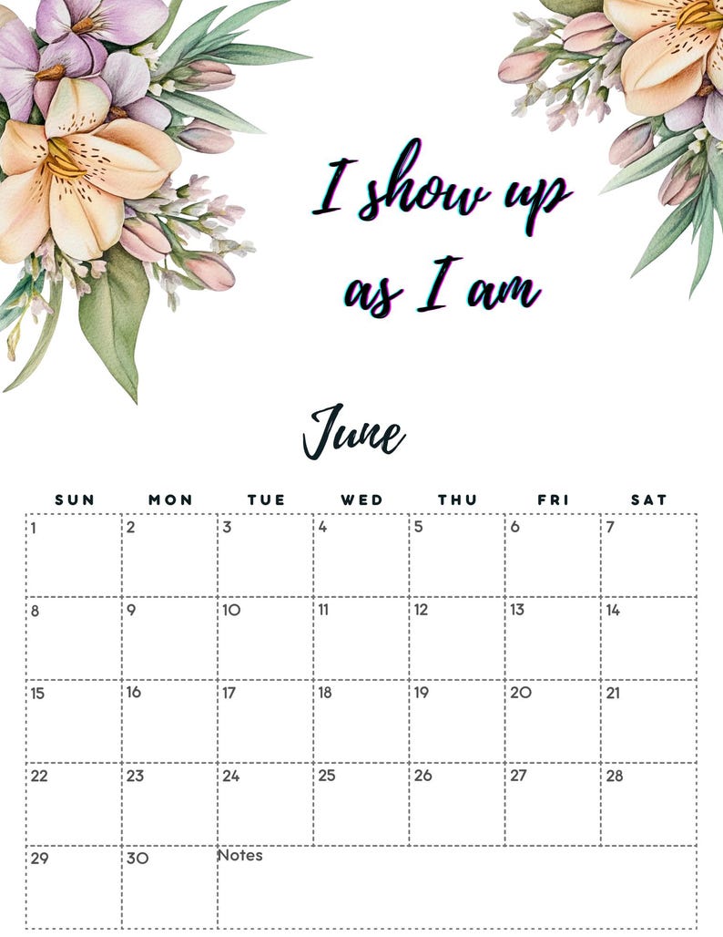 2026 Positive Affirmation Floral Calendar Printable | Minimalist ...