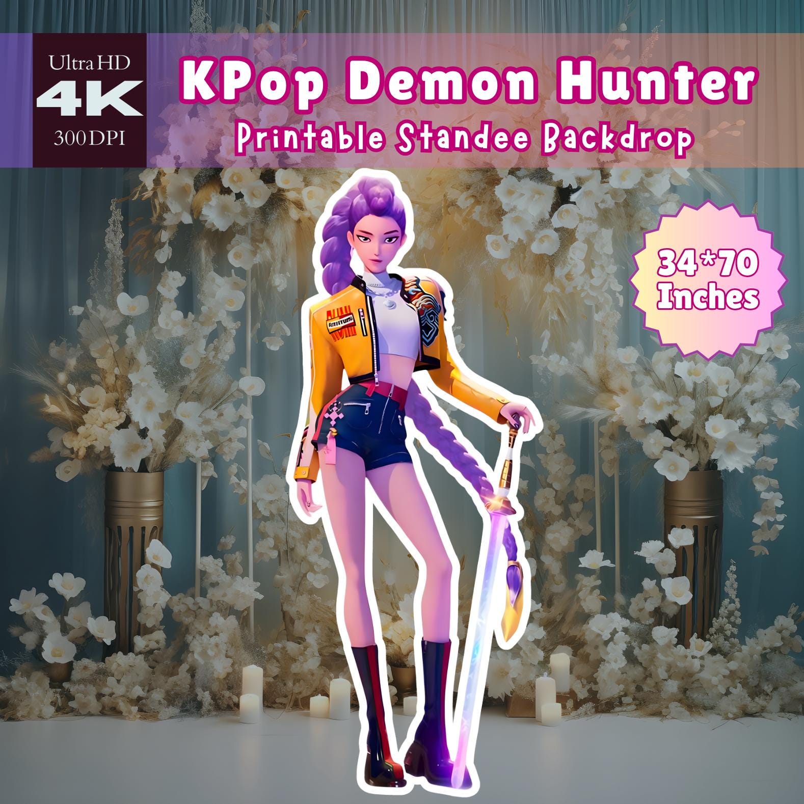 Printable Kpop Demon Hunters Rumi Standee Backdrop | Huntrix Life Size ...