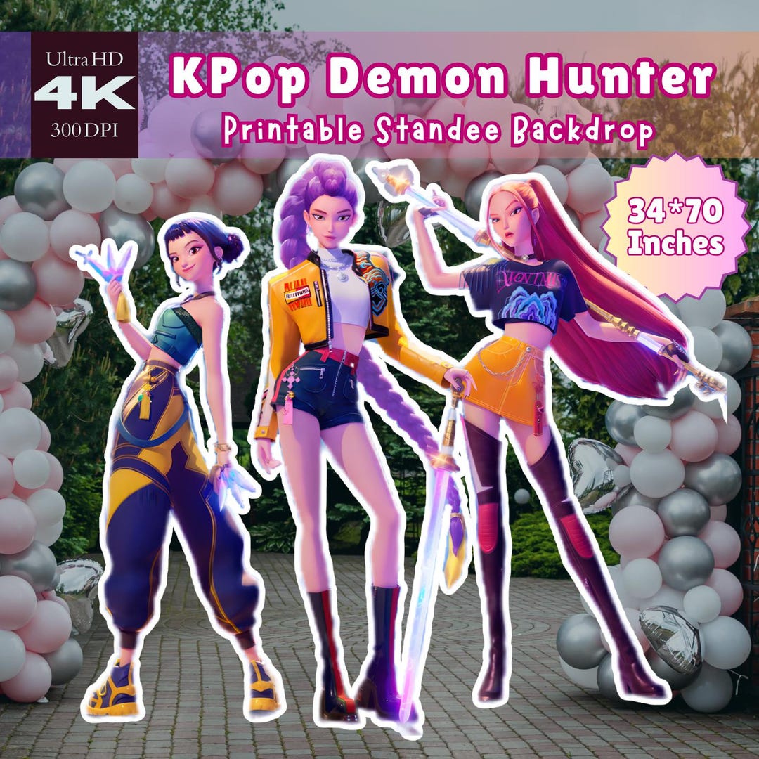 Kpop Demon Hunters Group Standee Printable 4ft | Huntrix Life Size ...