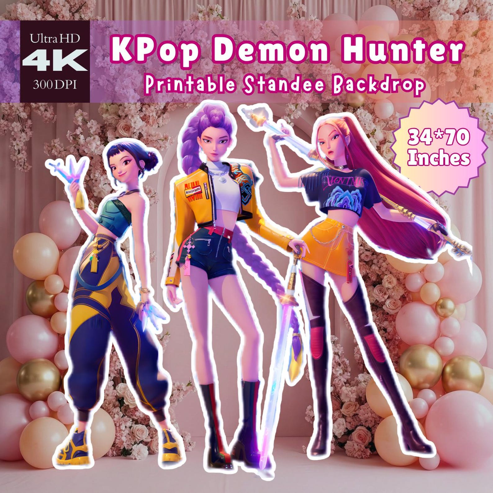 Kpop Demon Hunters Group Standee Printable 4ft | Huntrix Life Size ...
