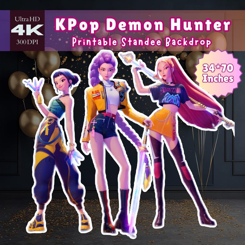 Kpop Demon Hunters Group Standee Printable 4ft | Huntrix Life Size ...