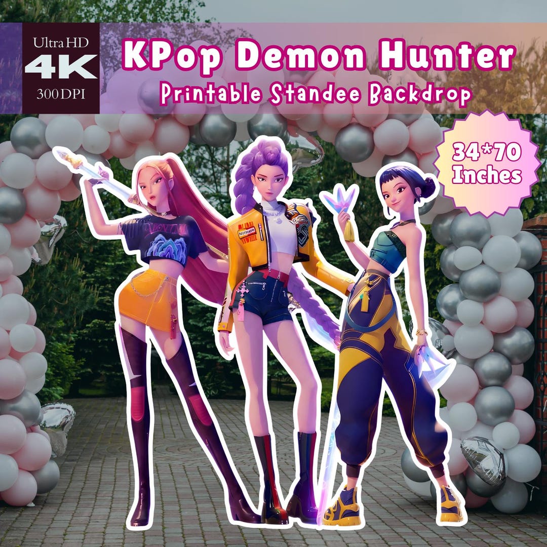 Huntrix Kpop Trio Standee | Demon Hunters Party Decor (34x70 PNG PDF ...