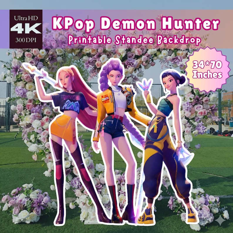 Huntrix Kpop Trio Standee | Demon Hunters Party Decor (34x70 PNG PDF ...