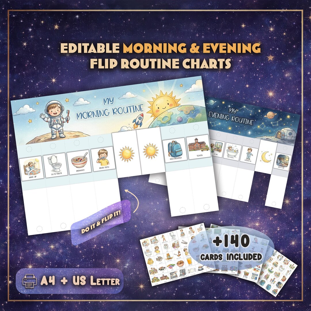 Kids' Routine Chart | Editable Morning & Evening Visual Schedule ...
