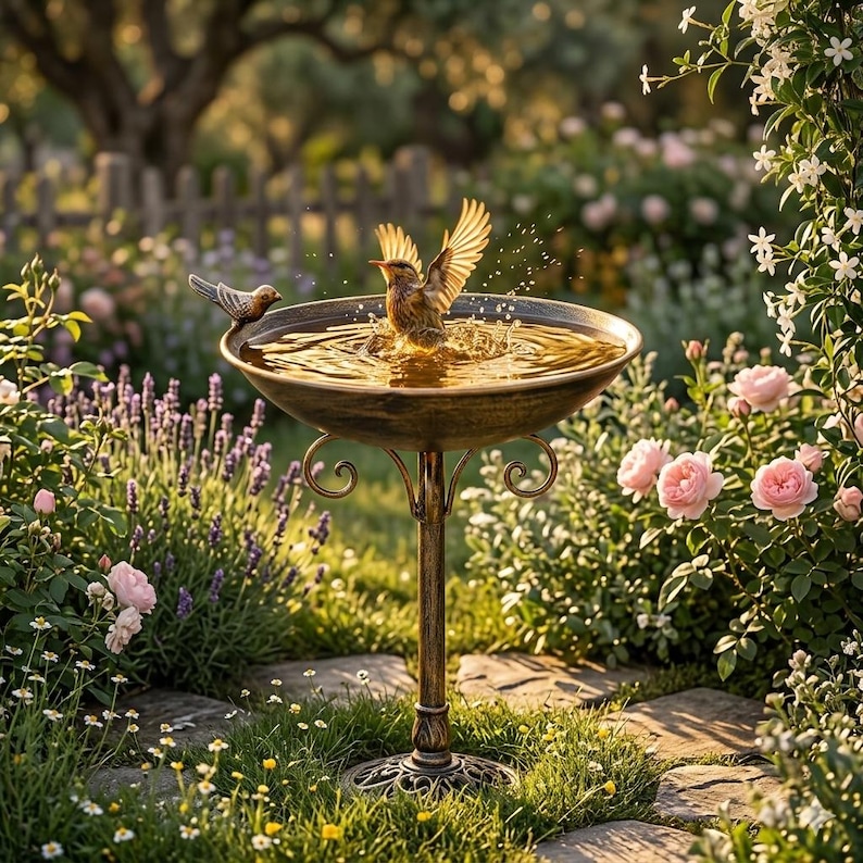 Cast Iron Pedestal Bird Bath, Vintage Garden Decor, Outdoor Wildlife ...
