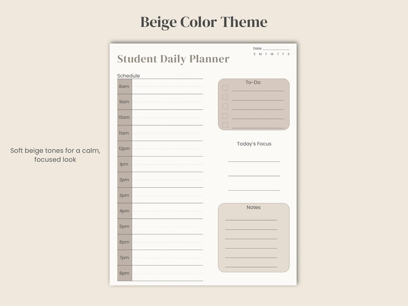 Student Daily Planner Printable | Warm Beige Daily Planner PDF | Hourly ...